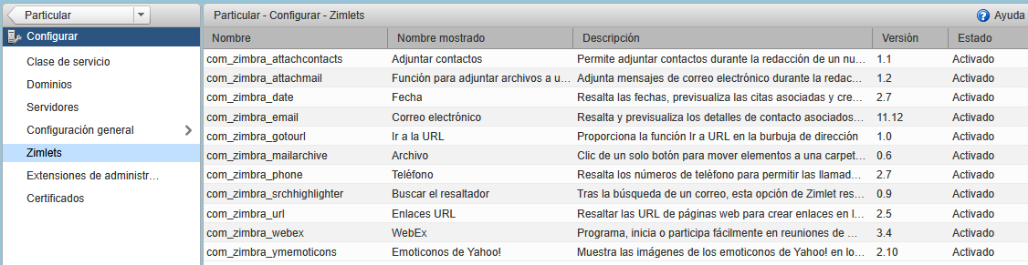 Panel de Administración de Zimbra - zimbra.com.ve